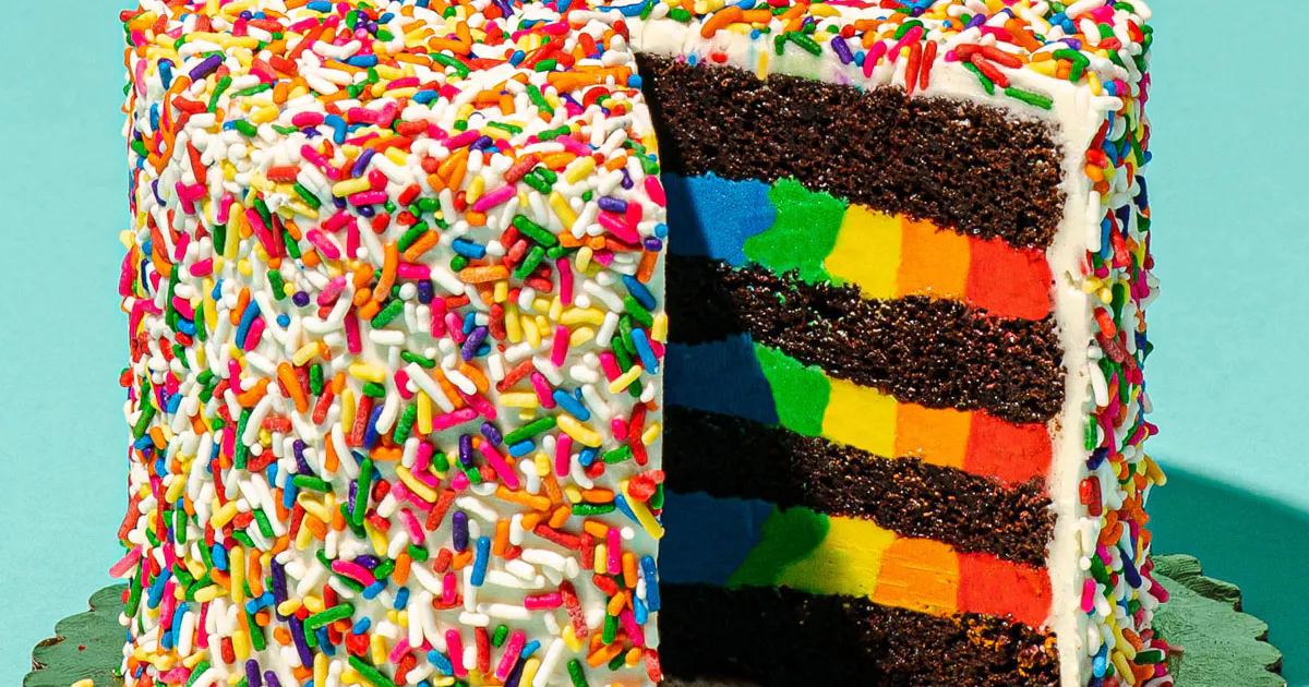 Chocolate 4-Layer Rainbow Cake by Over the Rainbow Cakes | Goldbelly