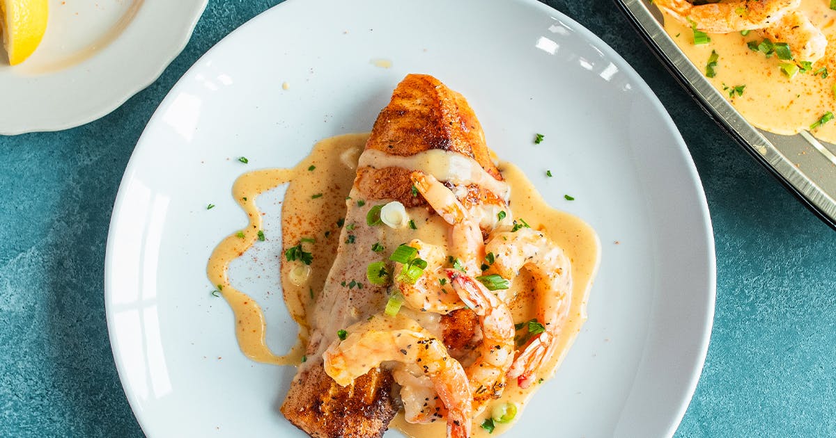 Atlantic Salmon & Shrimp Alexander for 2 by Pappadeaux Seafood Kitchen | Goldbelly