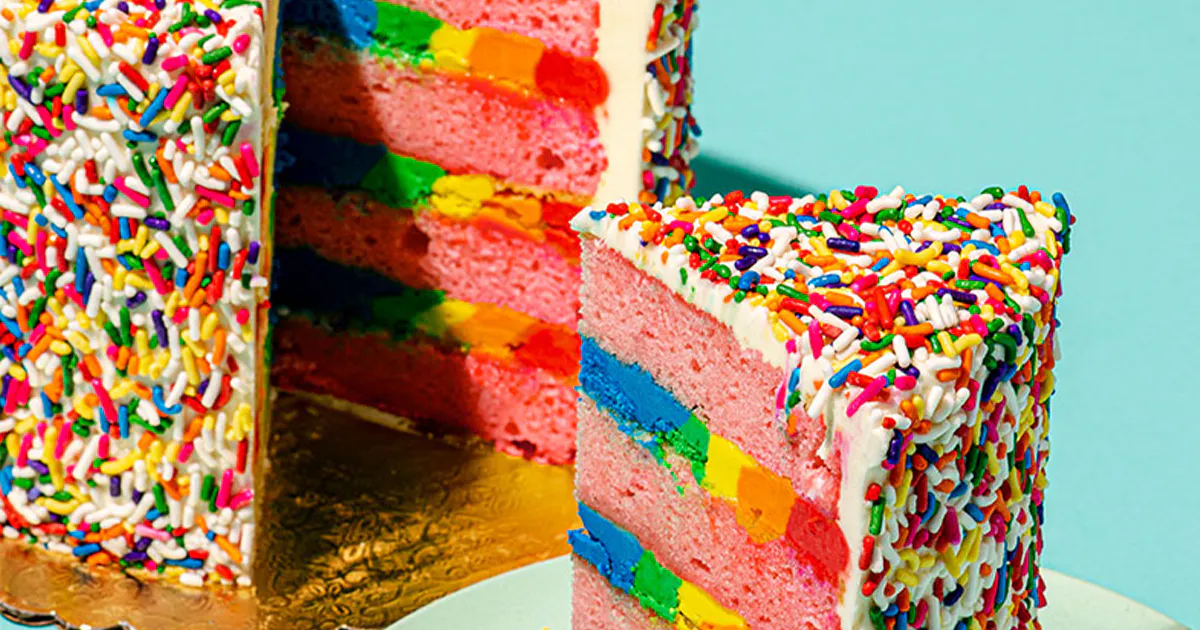 Strawberry 4-Layer Rainbow Cake by Over the Rainbow Cakes | Goldbelly