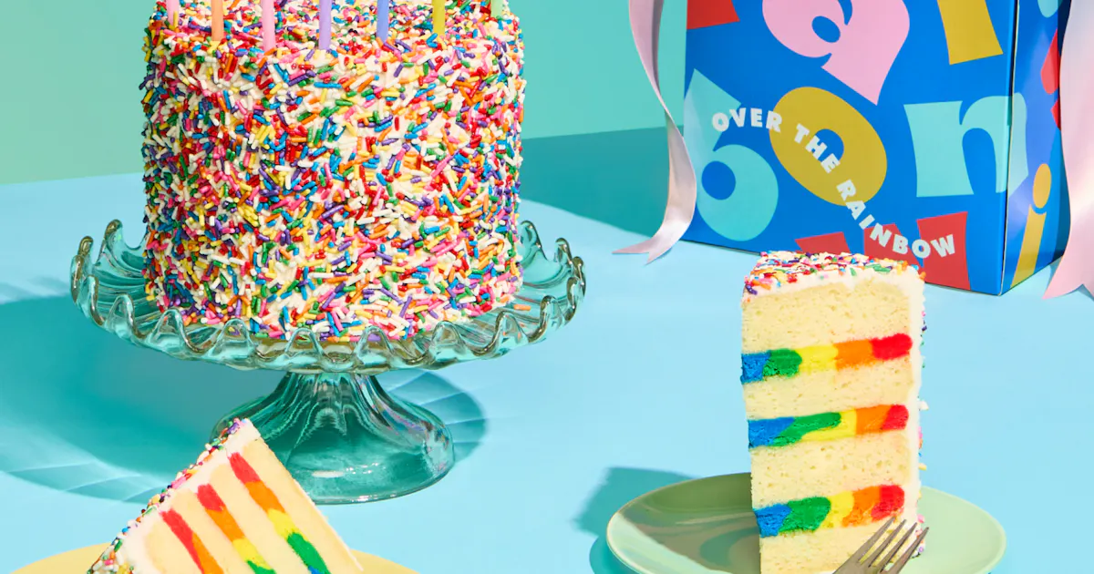 Golden Butter 4-Layer Rainbow Cake by Over the Rainbow Cakes | Goldbelly